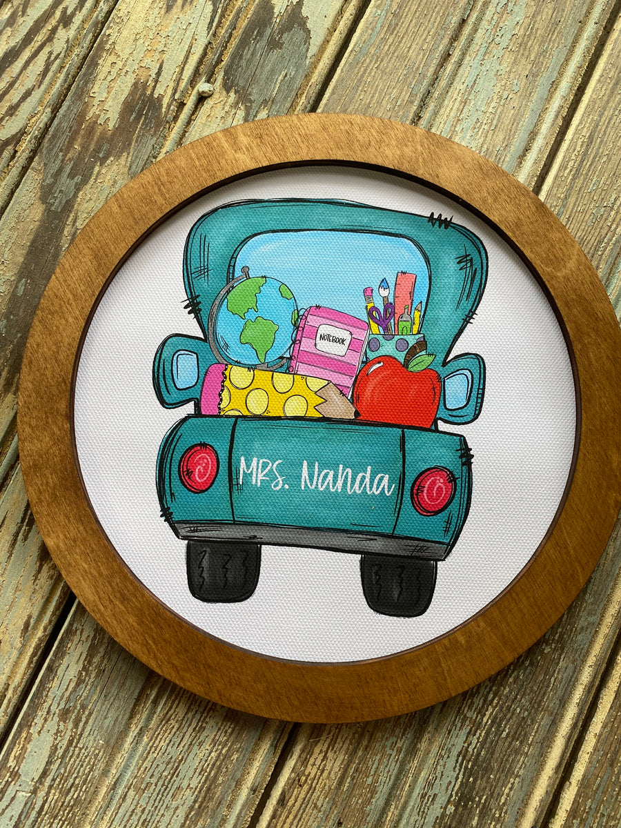 School Truck Canvas Round Sign – Vick Crafts